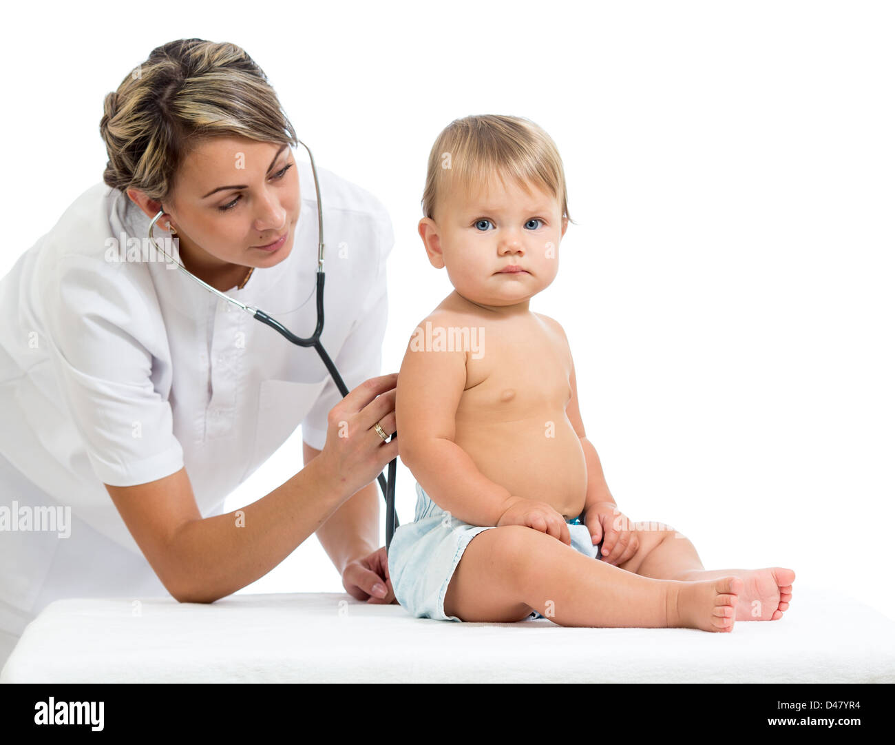 doctor examining baby girl isolated on white background Stock Photo - Alamy