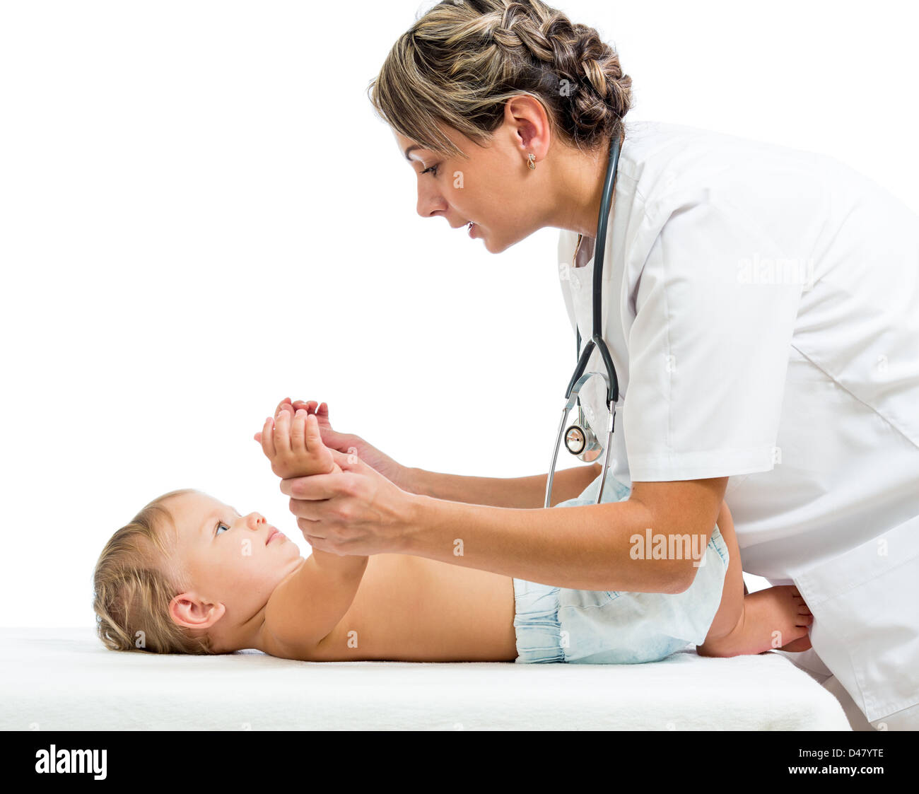doctor massaging or doing gymnastics baby girl Stock Photo - Alamy