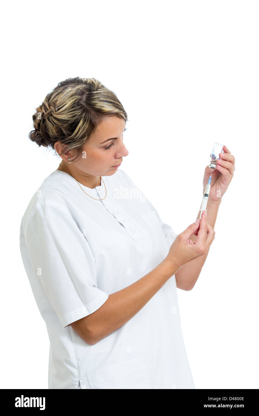 Doctor holding syringe with a medicine, isolated on white Stock Photo ...