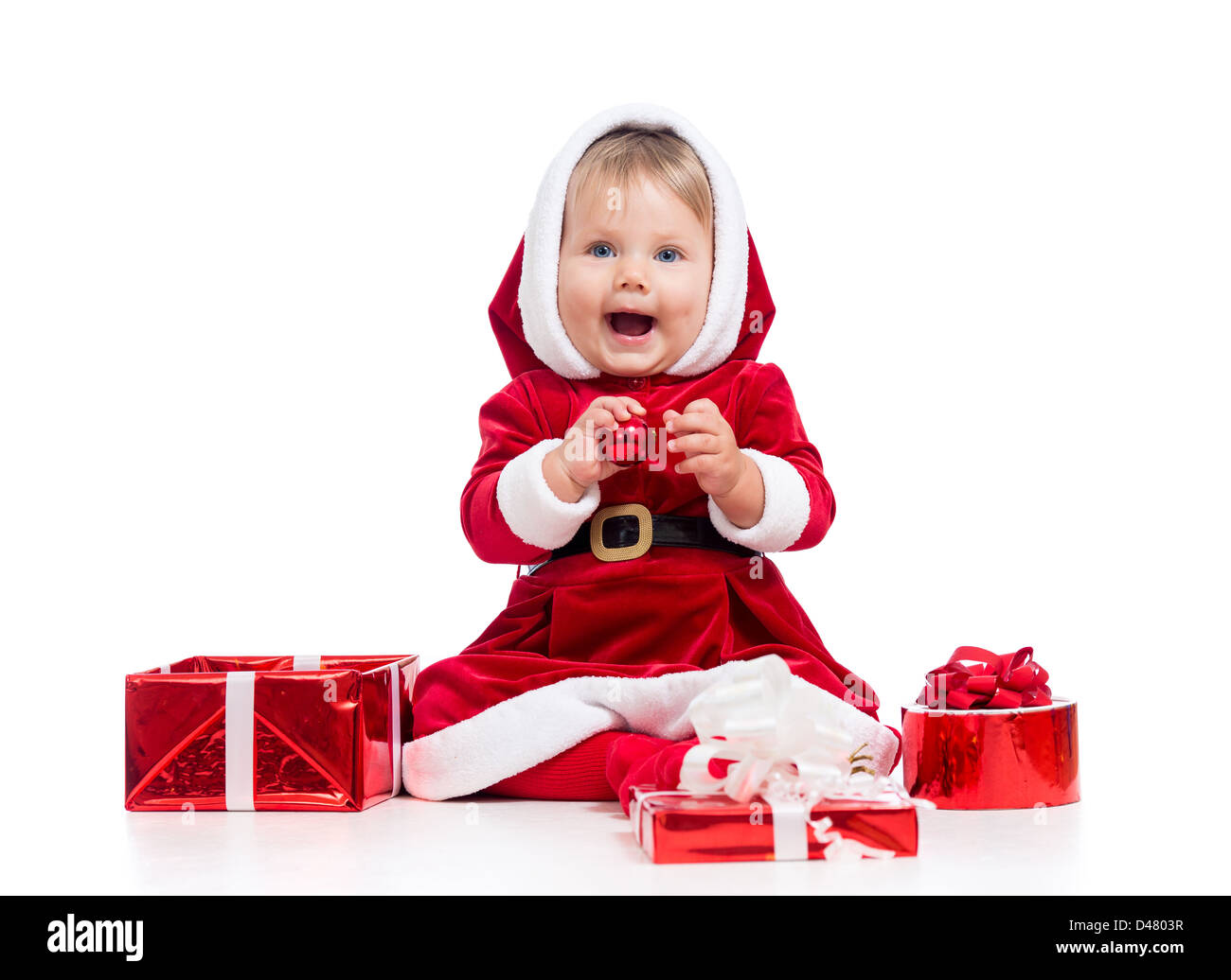 Santa Claus baby with gift box isolated on white background Stock Photo ...