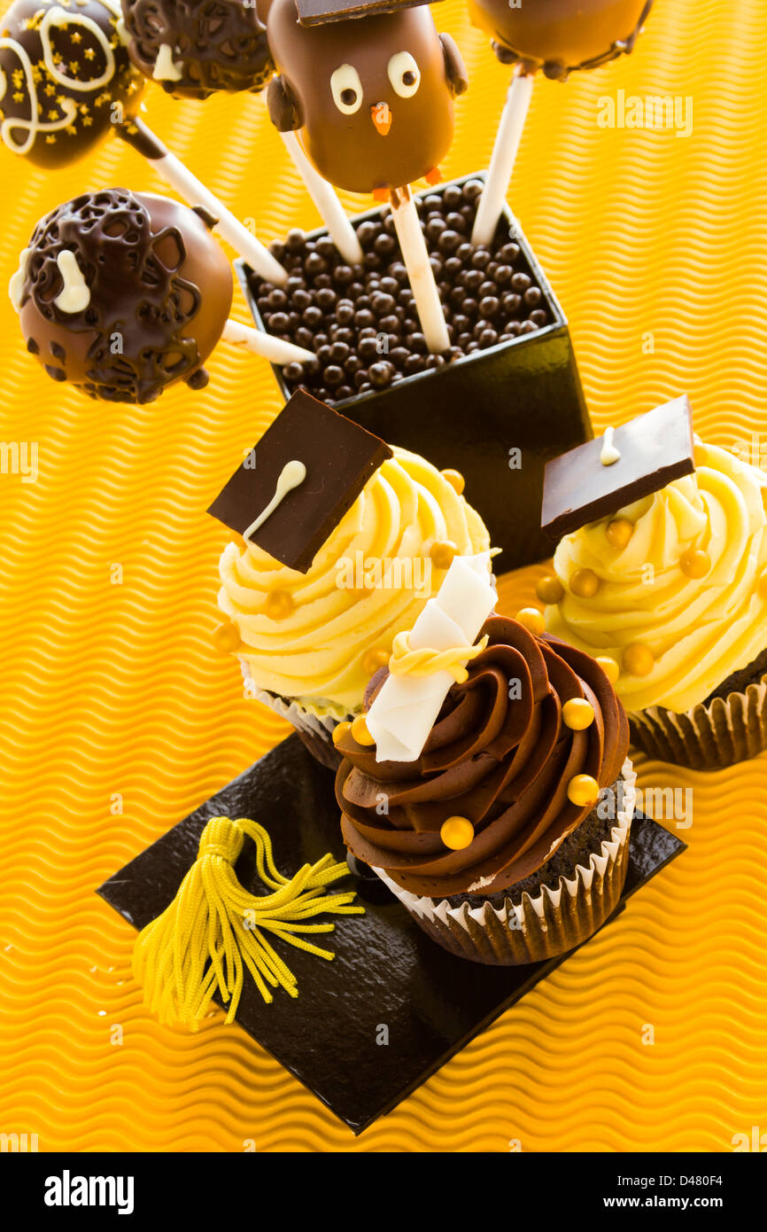 Gourmet chocolate cake pops decorated for graduation party Stock Photo ...