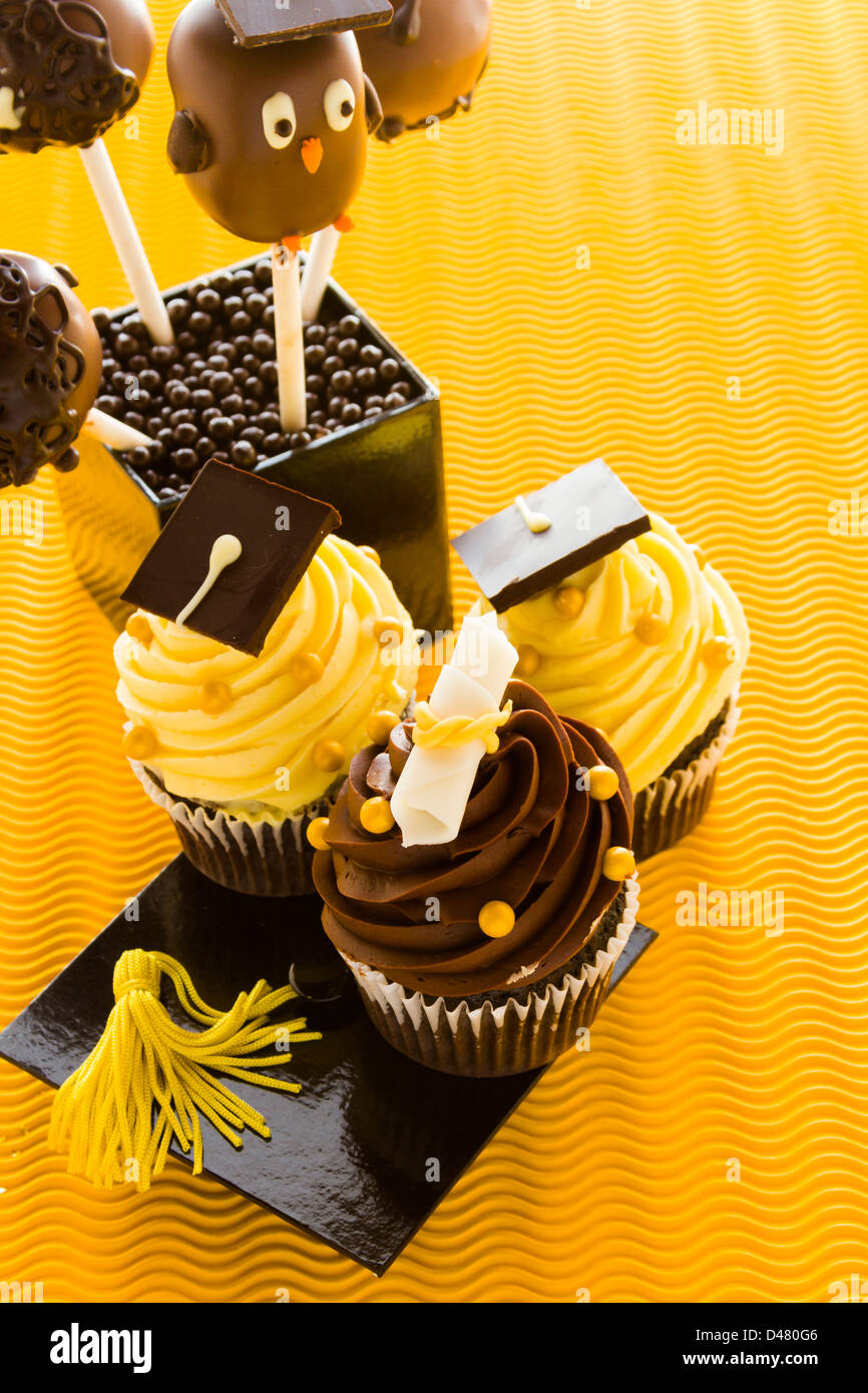 Gourmet chocolate cake pops decorated for graduation party Stock Photo ...
