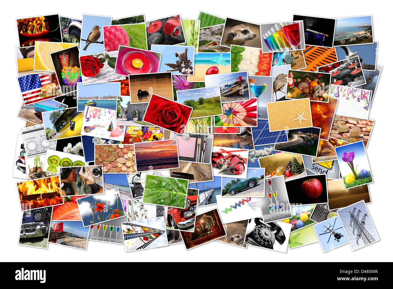 a stack of printed pictures on white background Stock Photo - Alamy