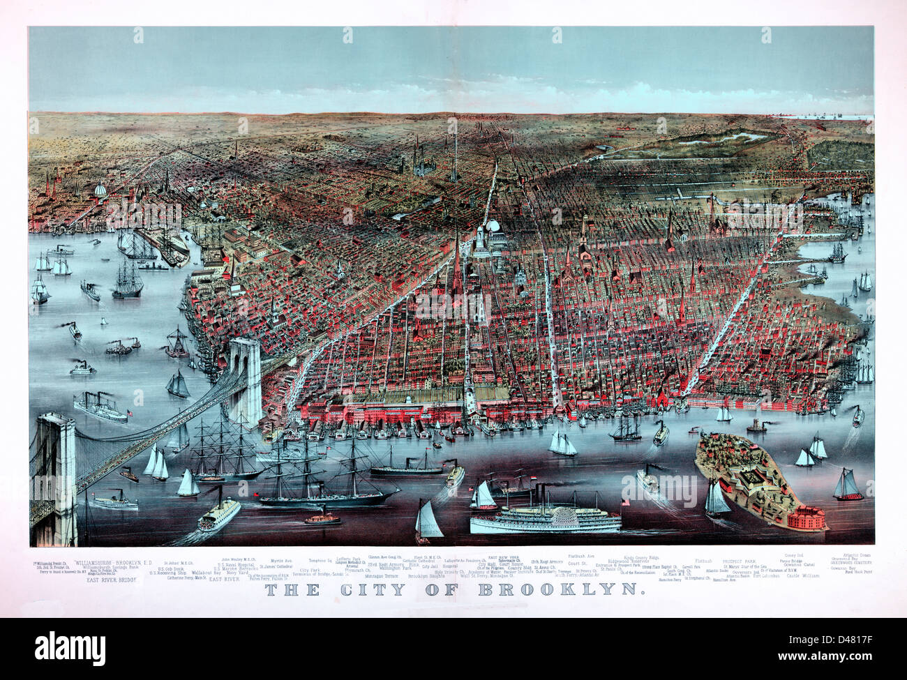Aerial view of City of Brooklyn, 1879 Stock Photo - Alamy