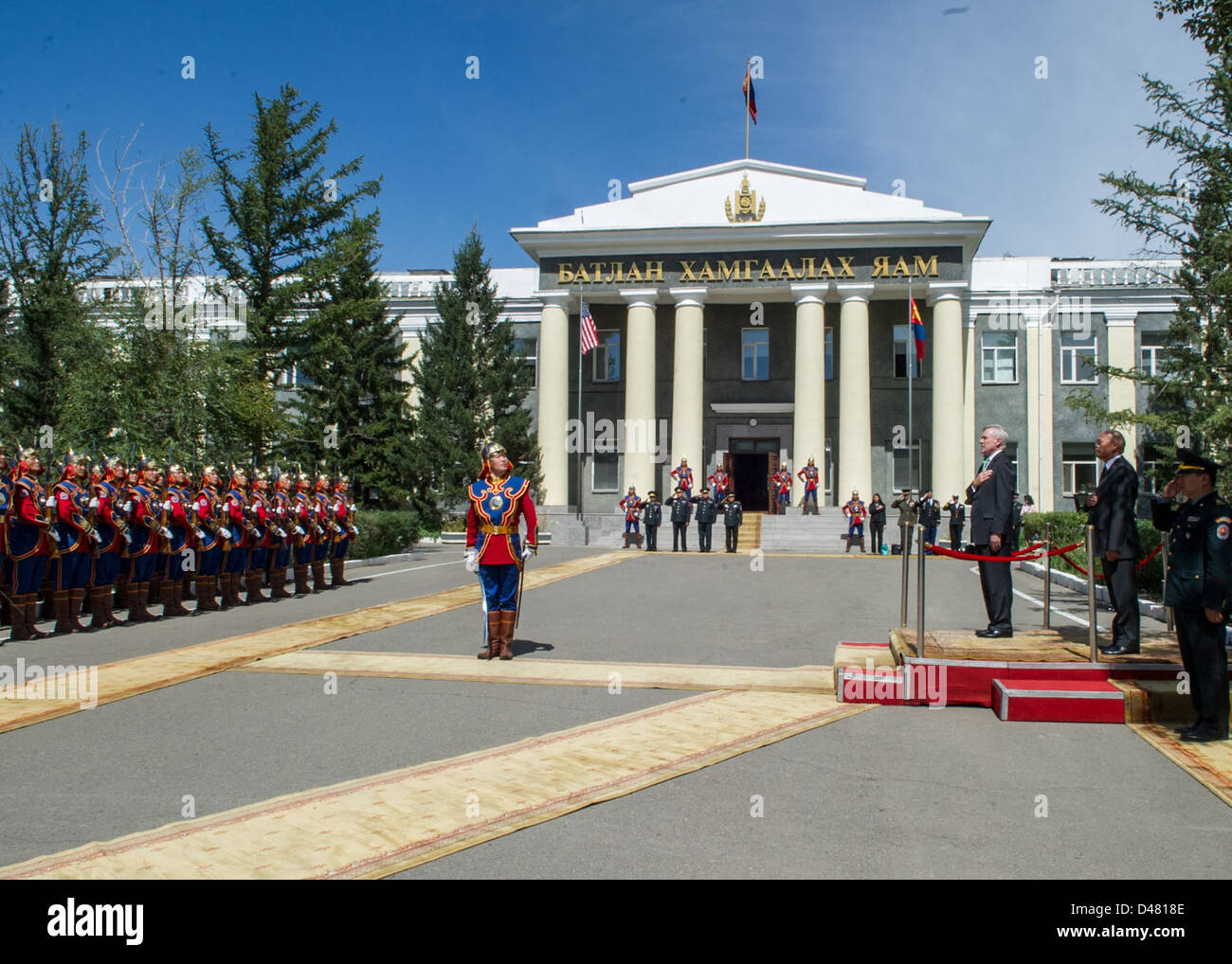 The Secretary of the Navy, Ray Mabus, receives honors during a visit to ...
