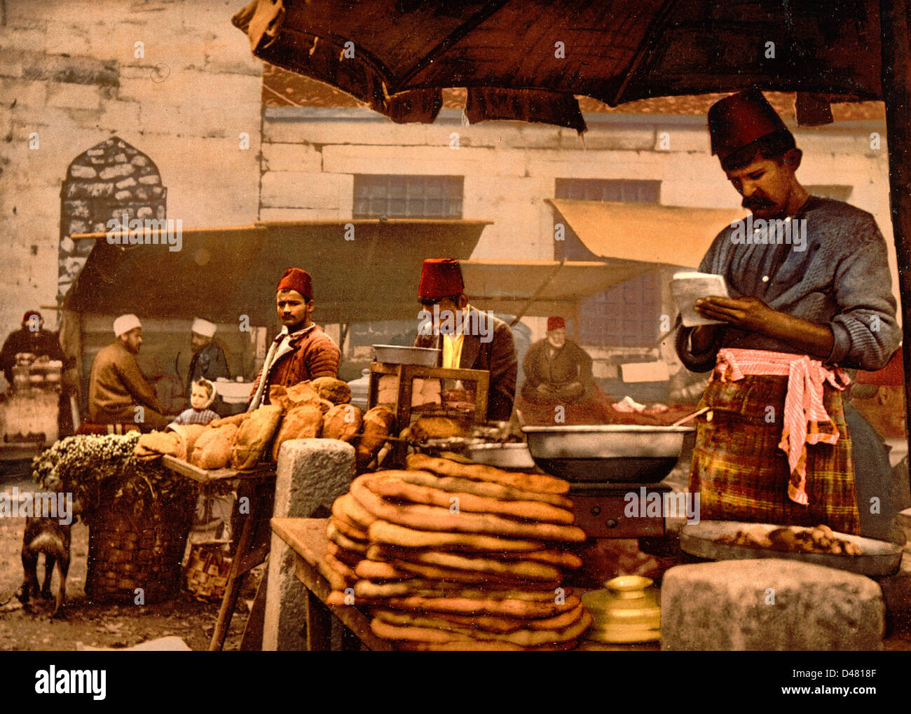 Cook in the rue de Stamboul, Constantinople, Turkey. Cook on a street ...