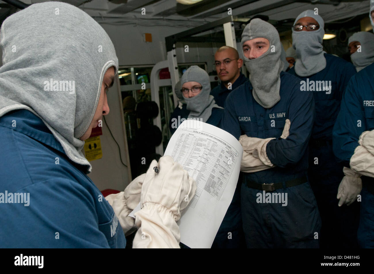 A Sailor conducts a muster of his team during a CERTEX (Combined ...