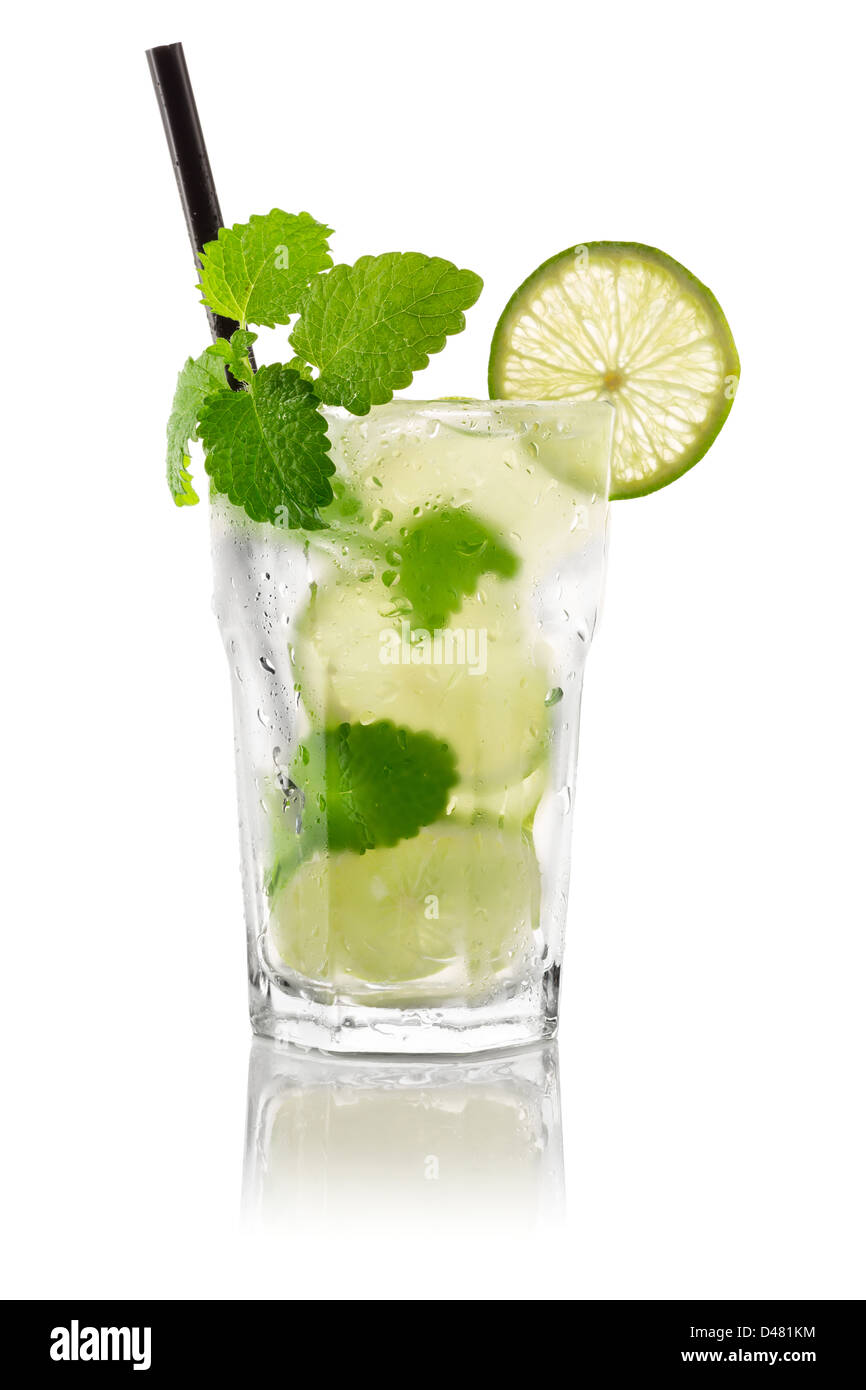 Cocktail mojito in front of white background Stock Photo - Alamy
