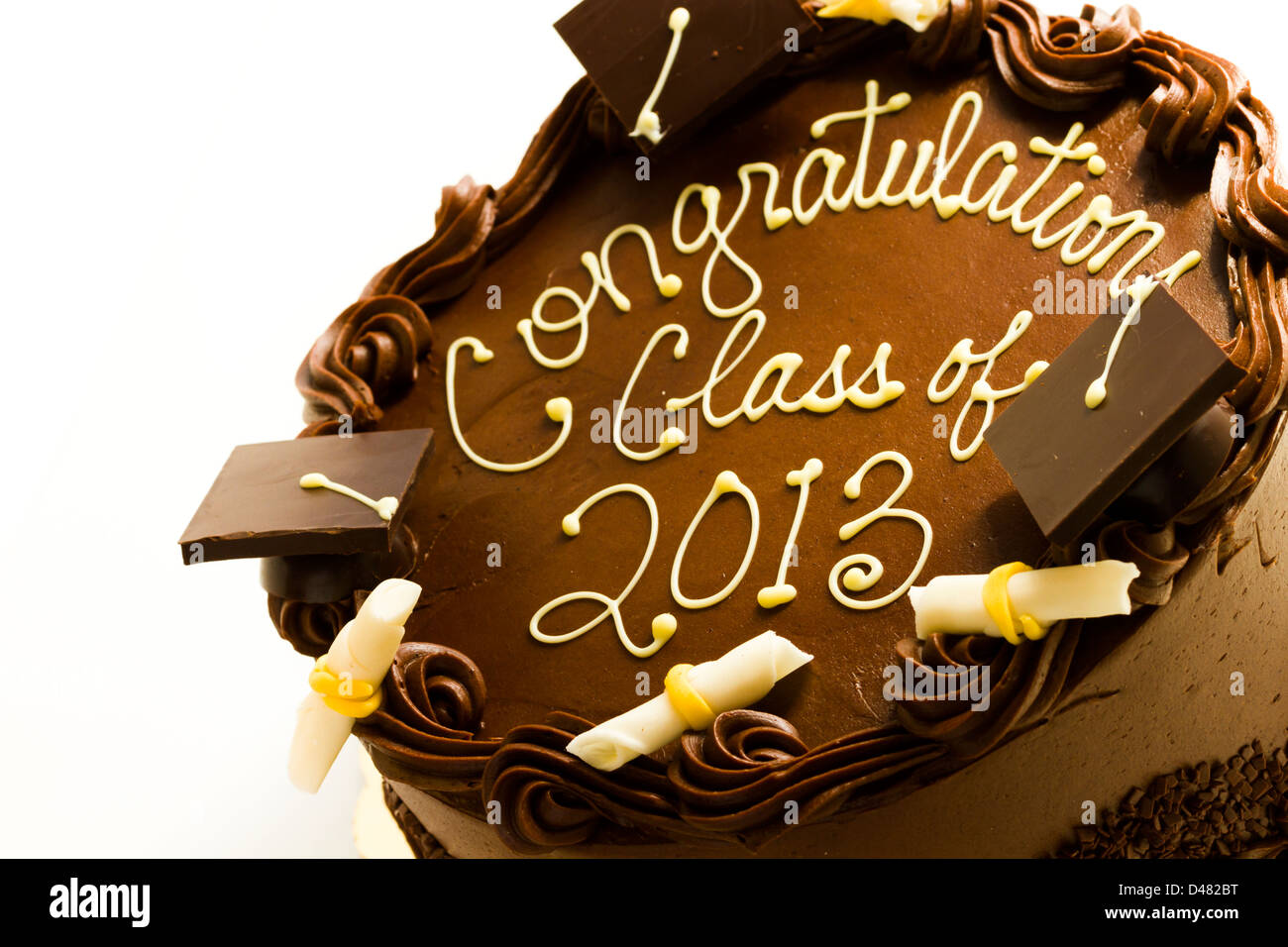 Gourmet chocolate cake decorated for graduation party Stock Photo - Alamy