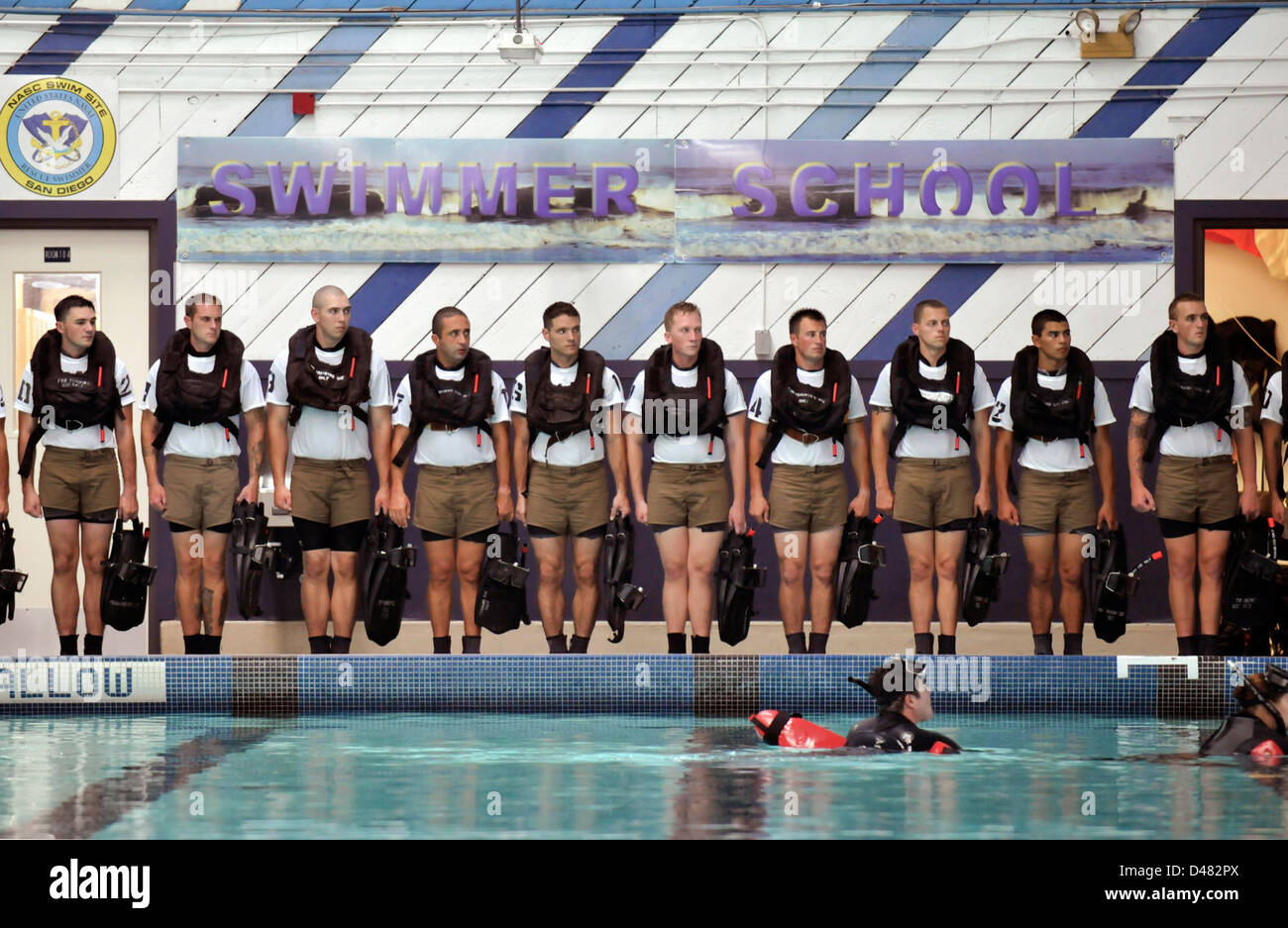 Students at a training facility in San Diego prepare for water entry ...