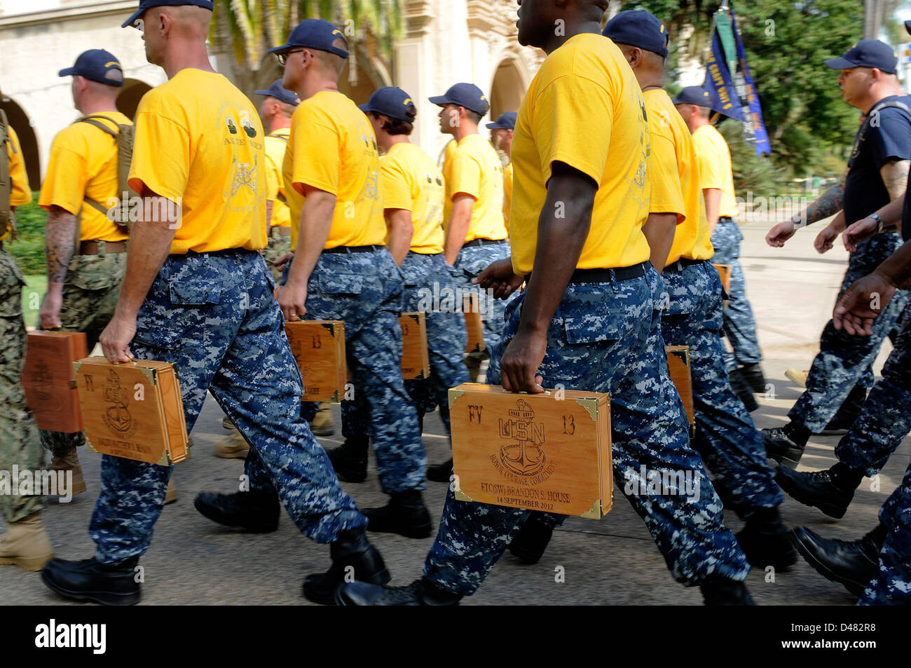 Chief petty officer selectees march in San Diego, California, as part ...