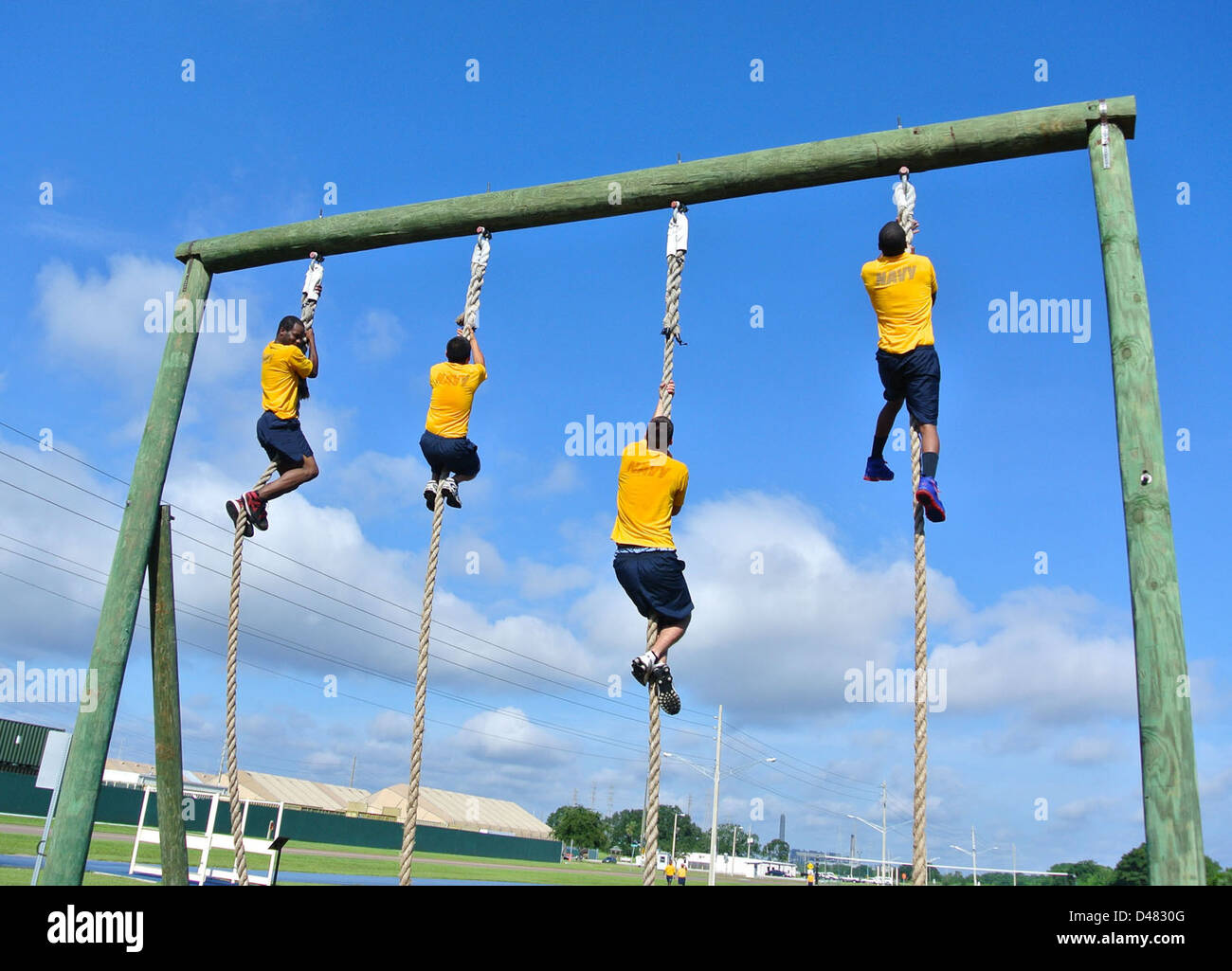 Sailors climb obstacle course ropes Stock Photo - Alamy