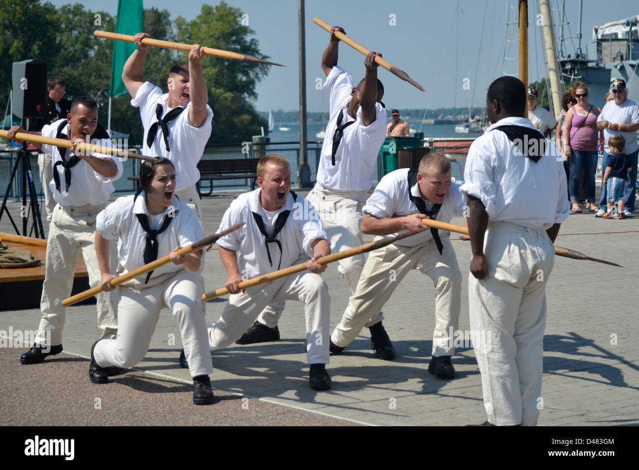 Sailors aboard USS Constitution demonstrate a pike drill in Buffalo ...