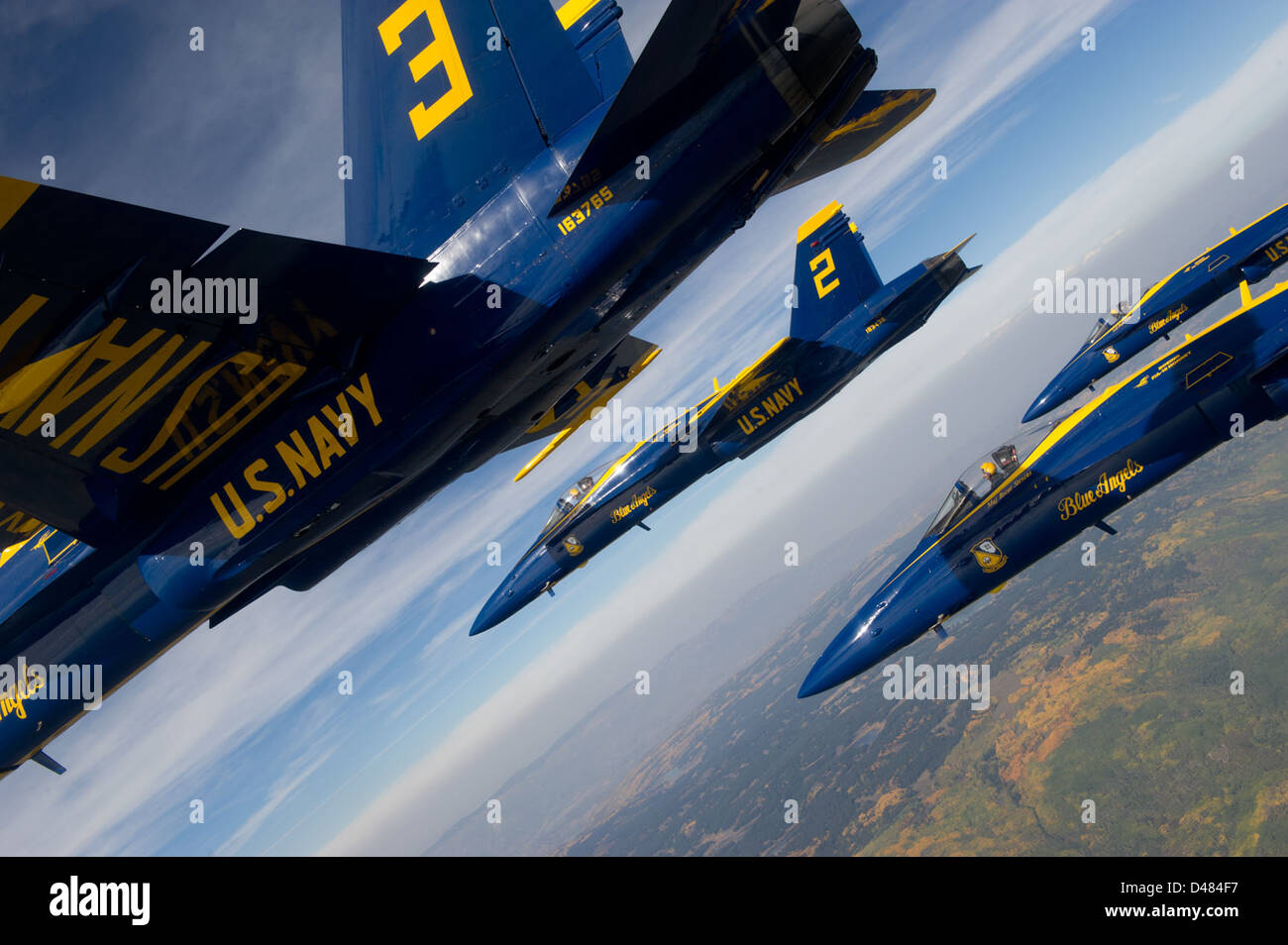 The U.S. Navy Blue Angels perform aerial maneuvers during a flight ...