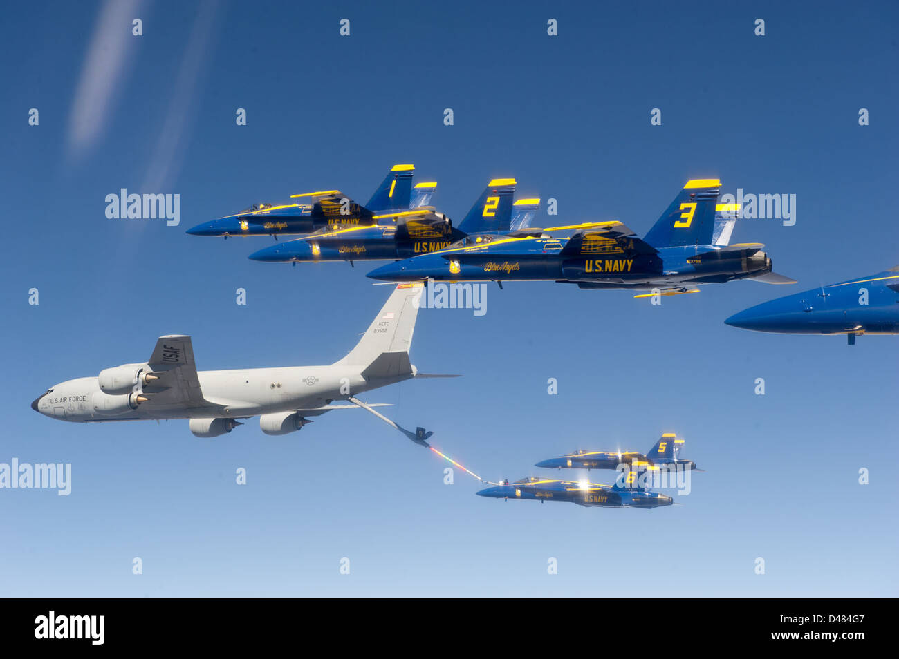 The Blue Angels, the U.S. Navy's flight demonstration squadron, refuel ...