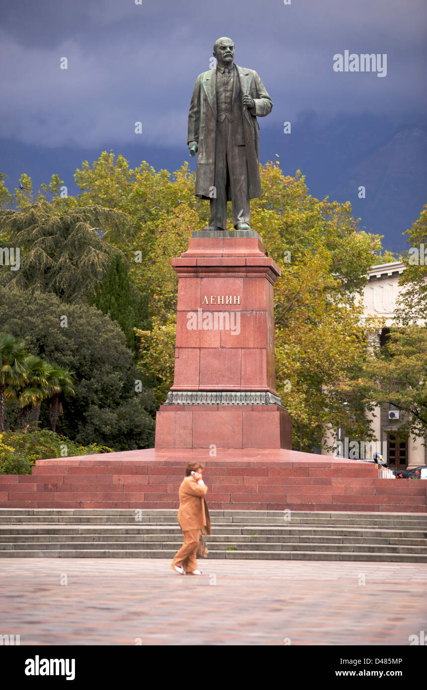 Statue of Lenin near the sea promenade in Yalta, Ukraine. Ironically ...