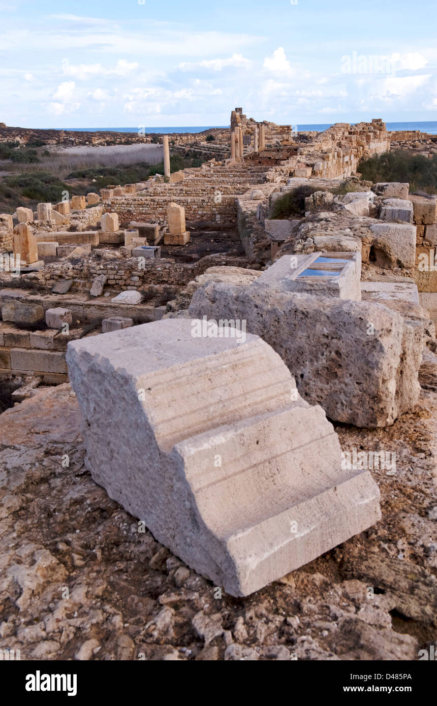 The port at the spectacular ruins of Leptis Magna near Al Khums, Libya ...