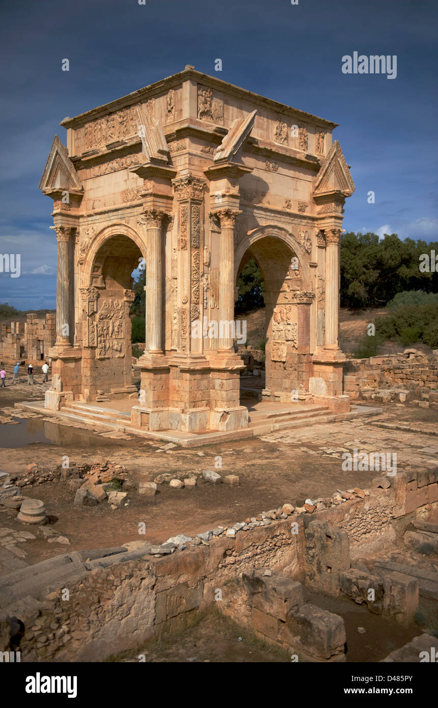 Septimius Arch at the spectacular ruins of Leptis Magna near Al Khums ...