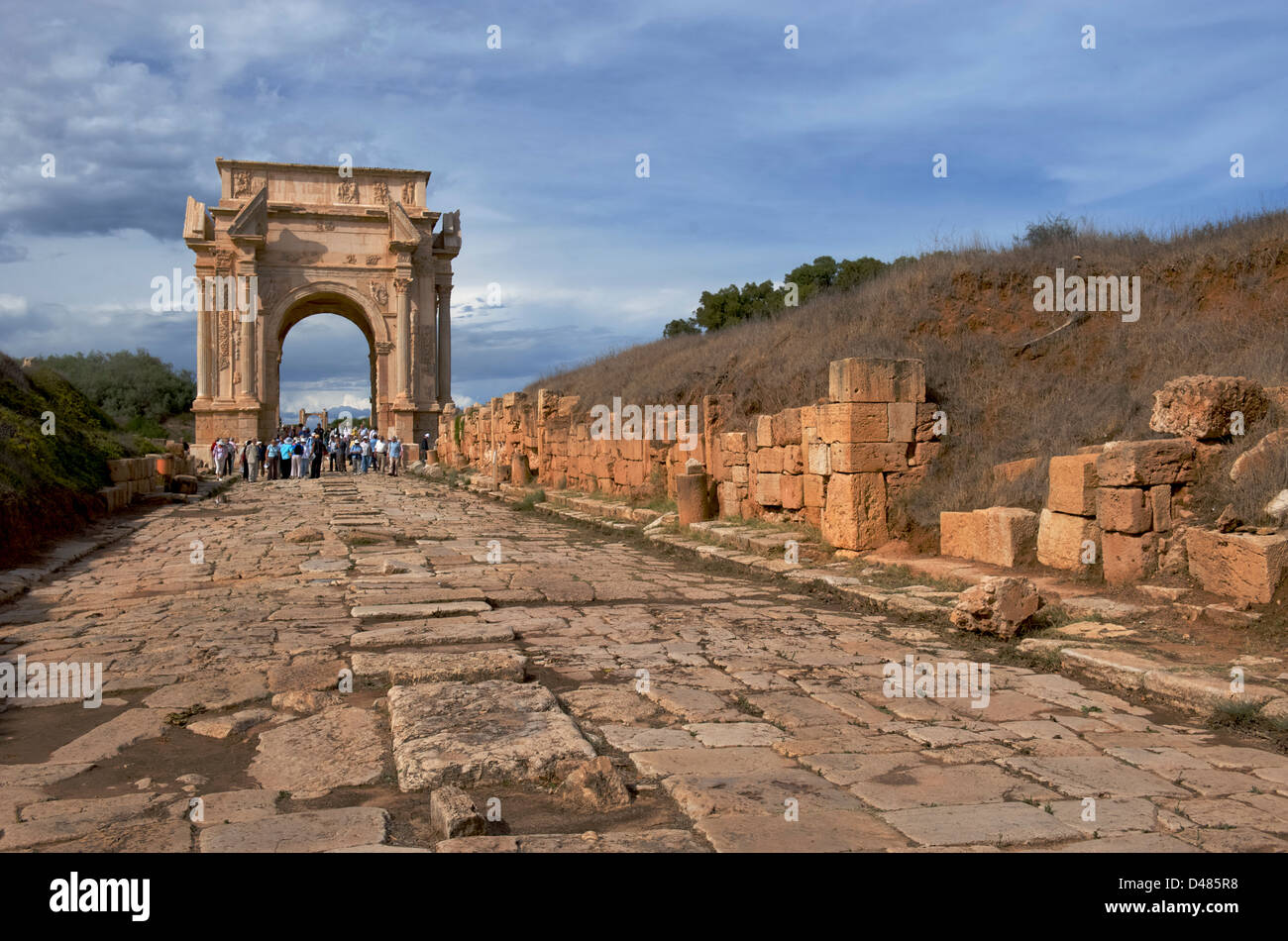 Septimius Arch at the spectacular ruins of Leptis Magna near Al Khums ...