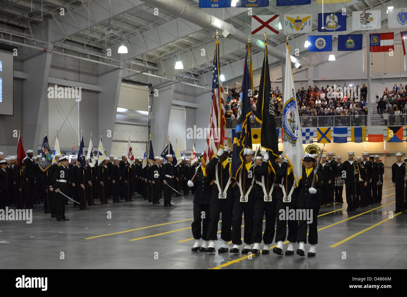 The recruit color guard performs at the U.S. Navy Boot Camp graduation ...