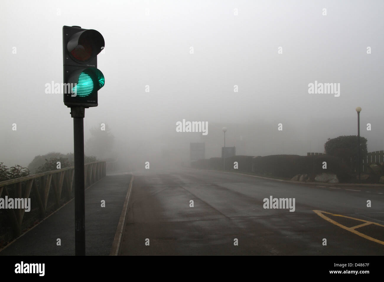 Heavy fog and traffic light Stock Photo - Alamy