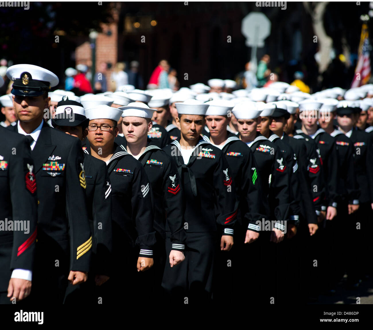 Sailors participate in a military parade in San Francisco, California ...