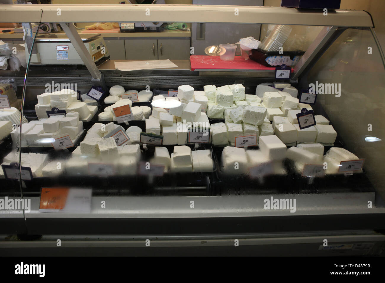 Interior of a supermarket, Cheese display photographed in Israel Stock ...