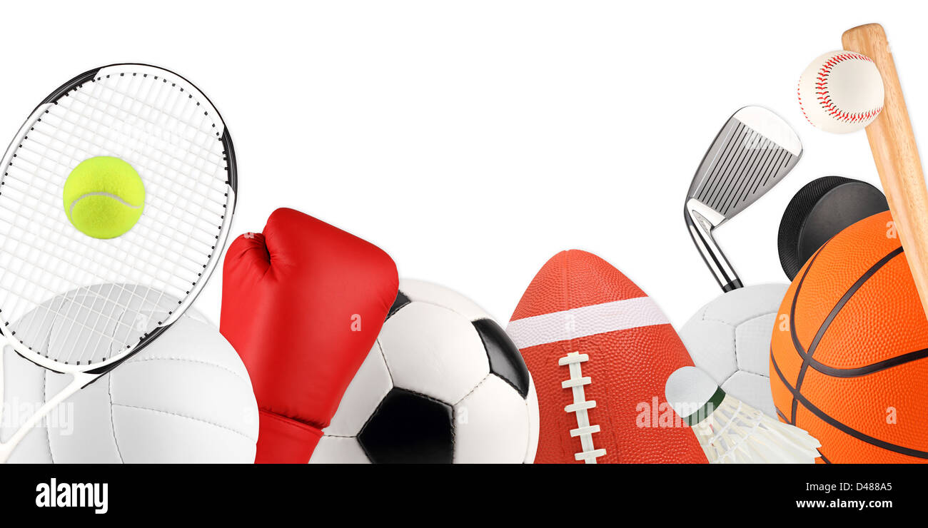 a set of different sport equipment and balls Stock Photo - Alamy
