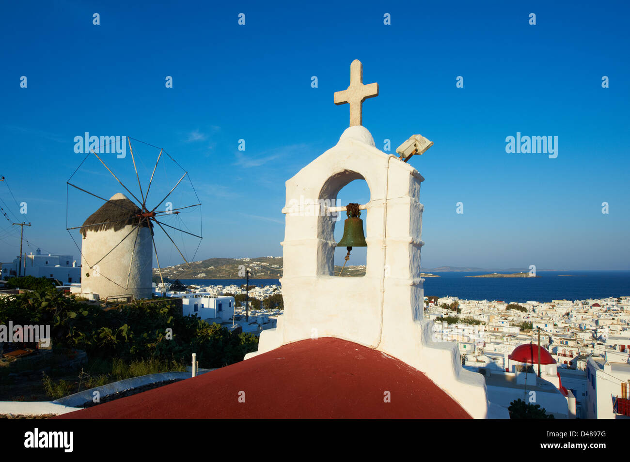 Greece, Cyclades, Mykonos island, Chora, Mykonos town, Boni windmill ...
