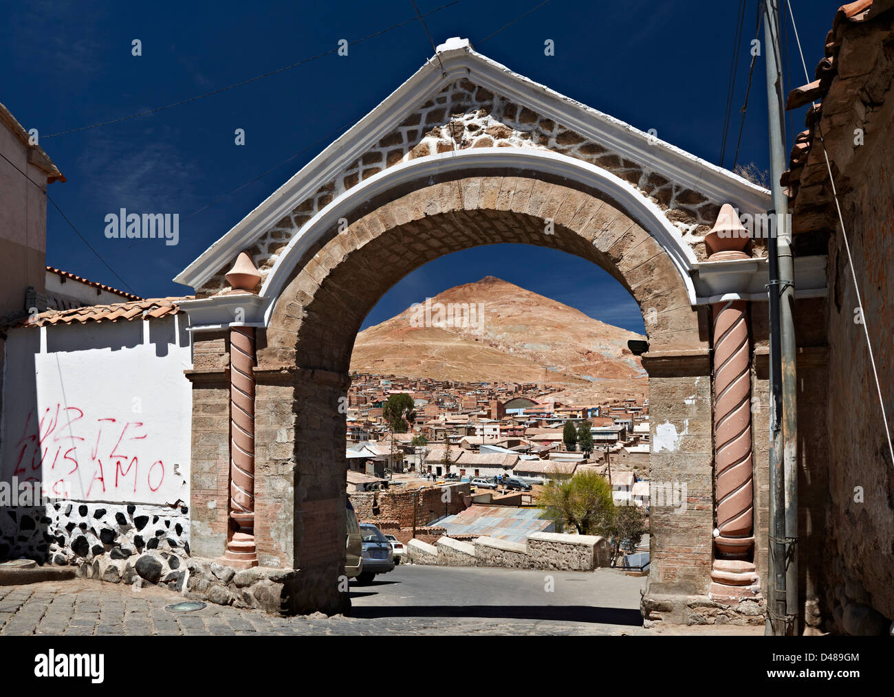arco de Cobija with silver mountain Cerro Rico, Potosi, Bolivia, South ...