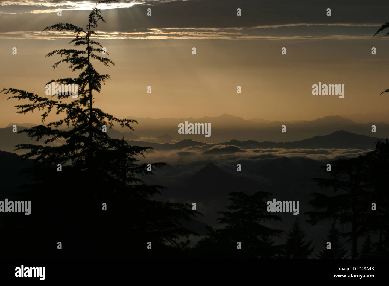 The hills of the Garhwal during sunset, seen from Landour Stock Photo ...