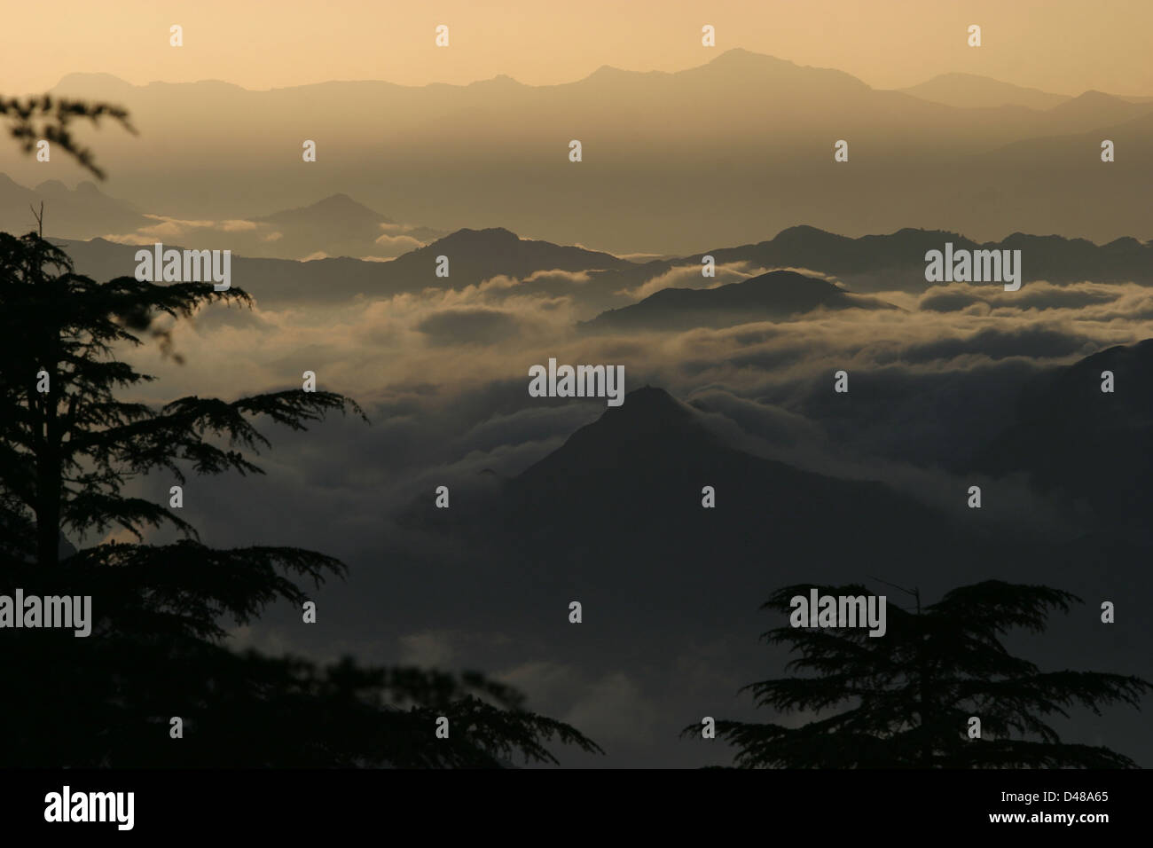 The hills of the Garhwal during sunset, seen from Landour Stock Photo ...