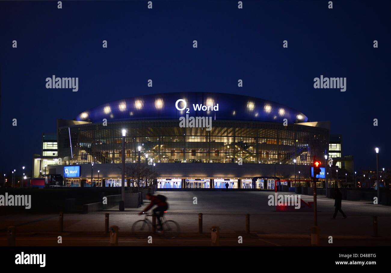 The illuminated O2 World sports and concert venue shines bright at ...