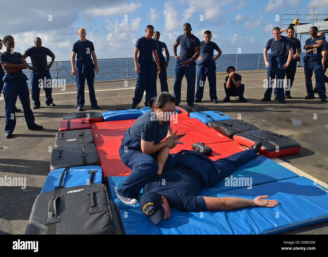 Sailors conduct takedown techniques practice in the Pacific Ocean ...