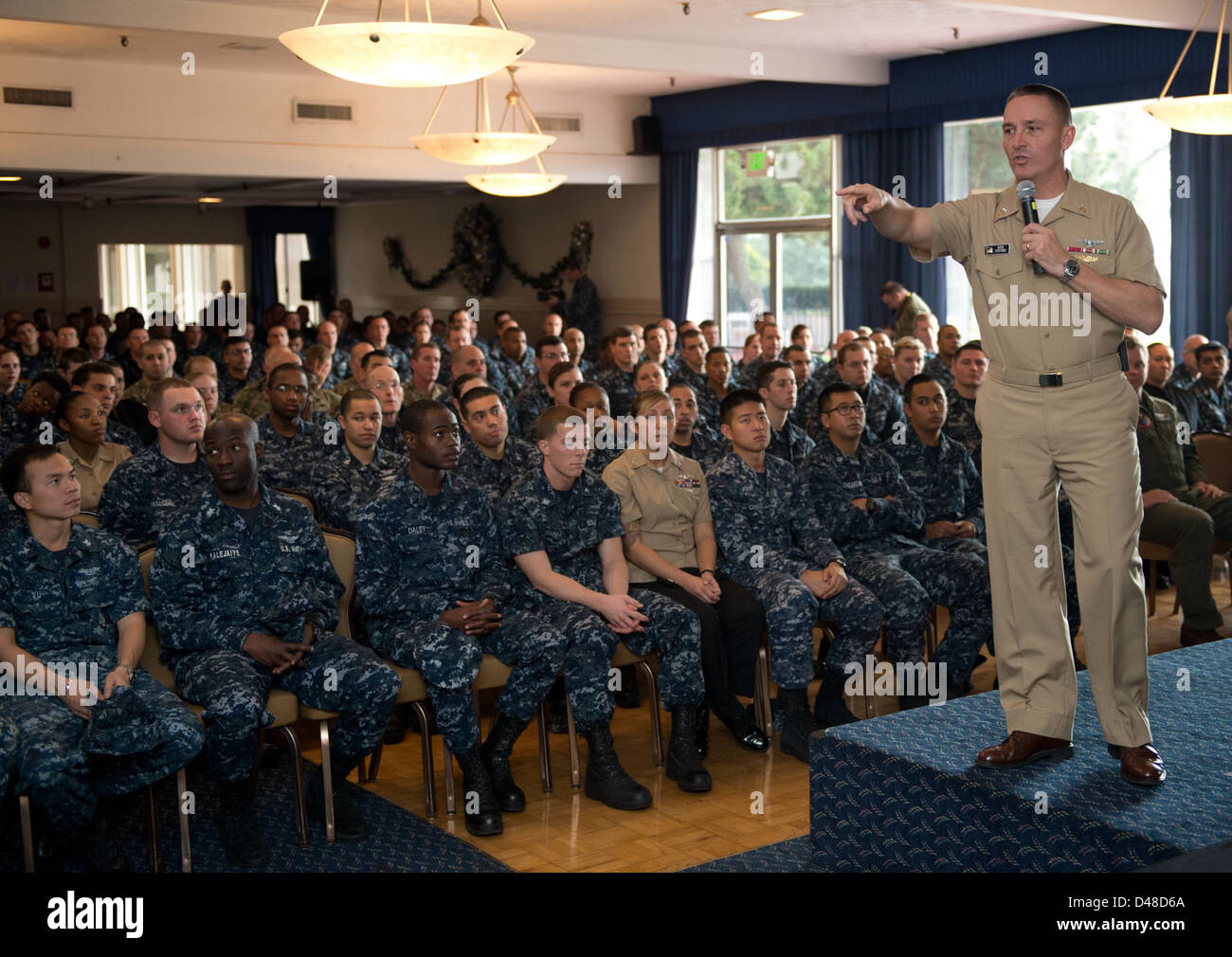 Master Chief Petty Officer of the Navy (MCPON) delivers a speech in San ...