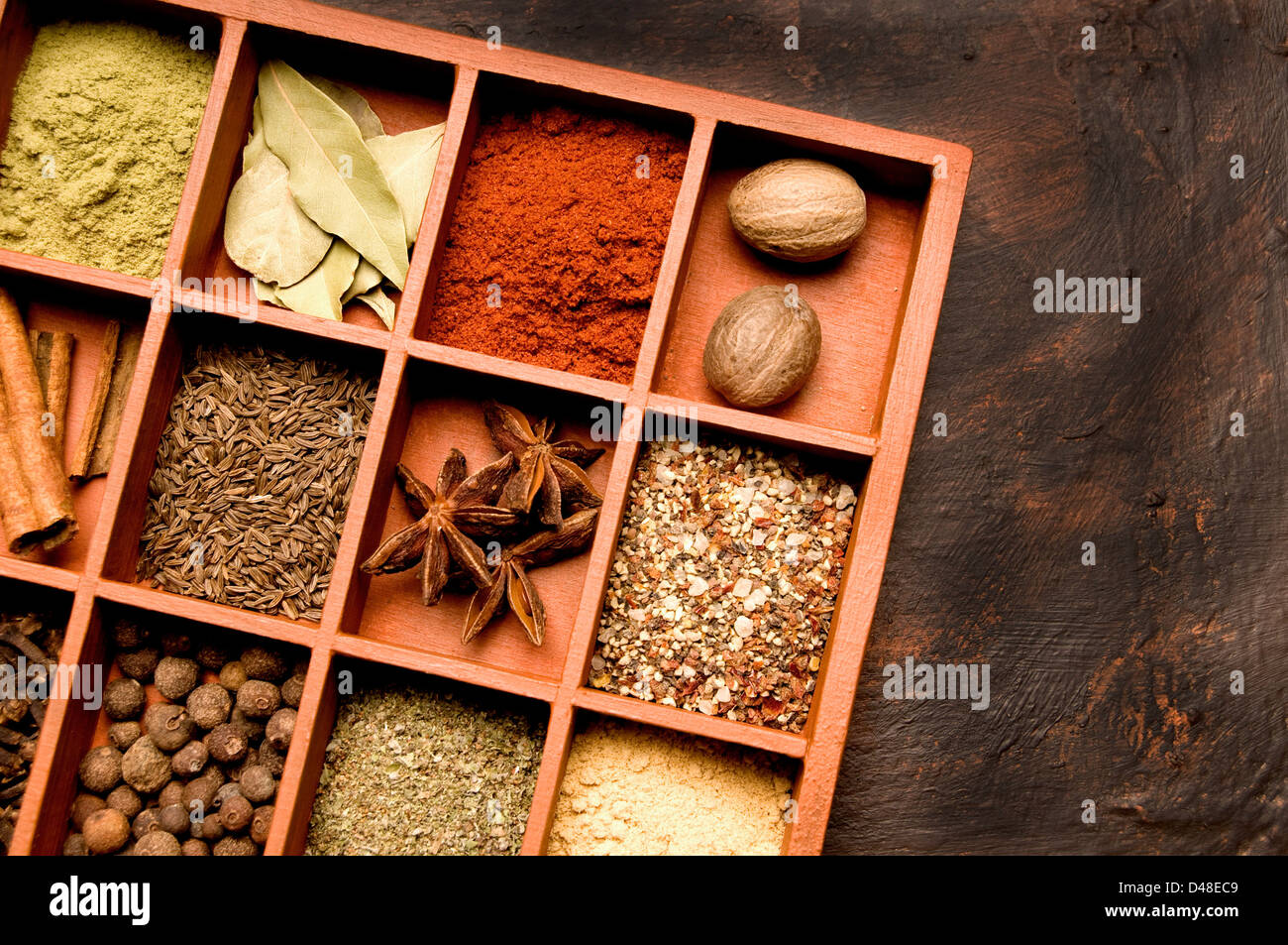 variety of spices in a box with compartments Stock Photo - Alamy