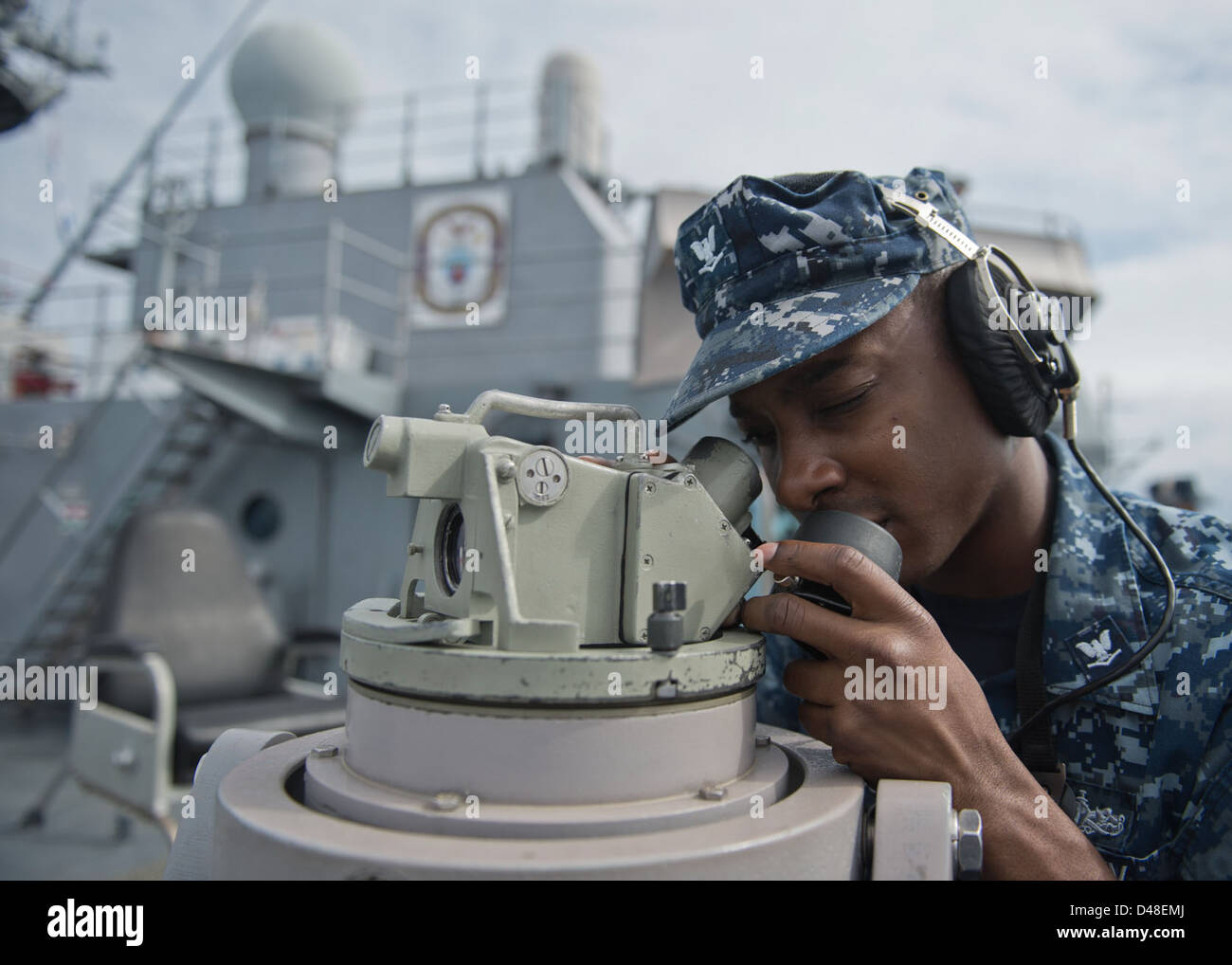 A Sailor reports range and bearing information Stock Photo - Alamy