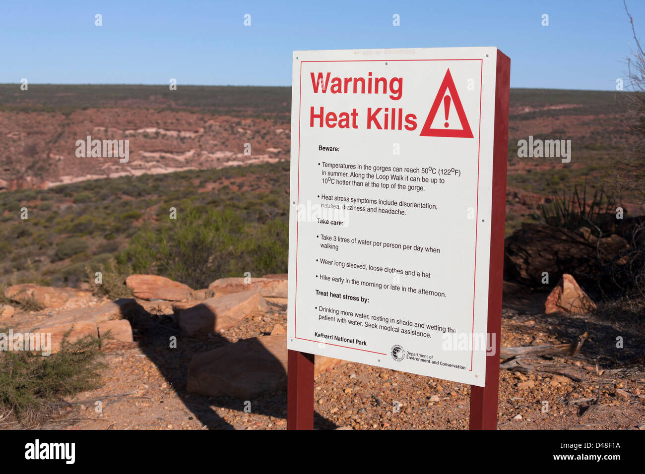 Heat Kills warning sign, Kalbarri National Park, Murchison Western ...
