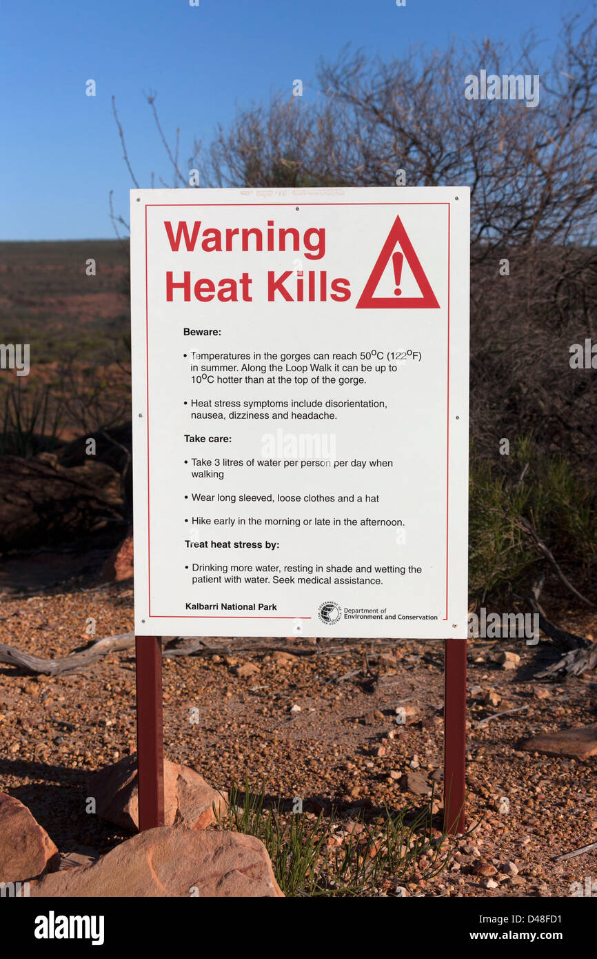 Heat Kills warning sign, Kalbarri National Park, Murchison Western ...