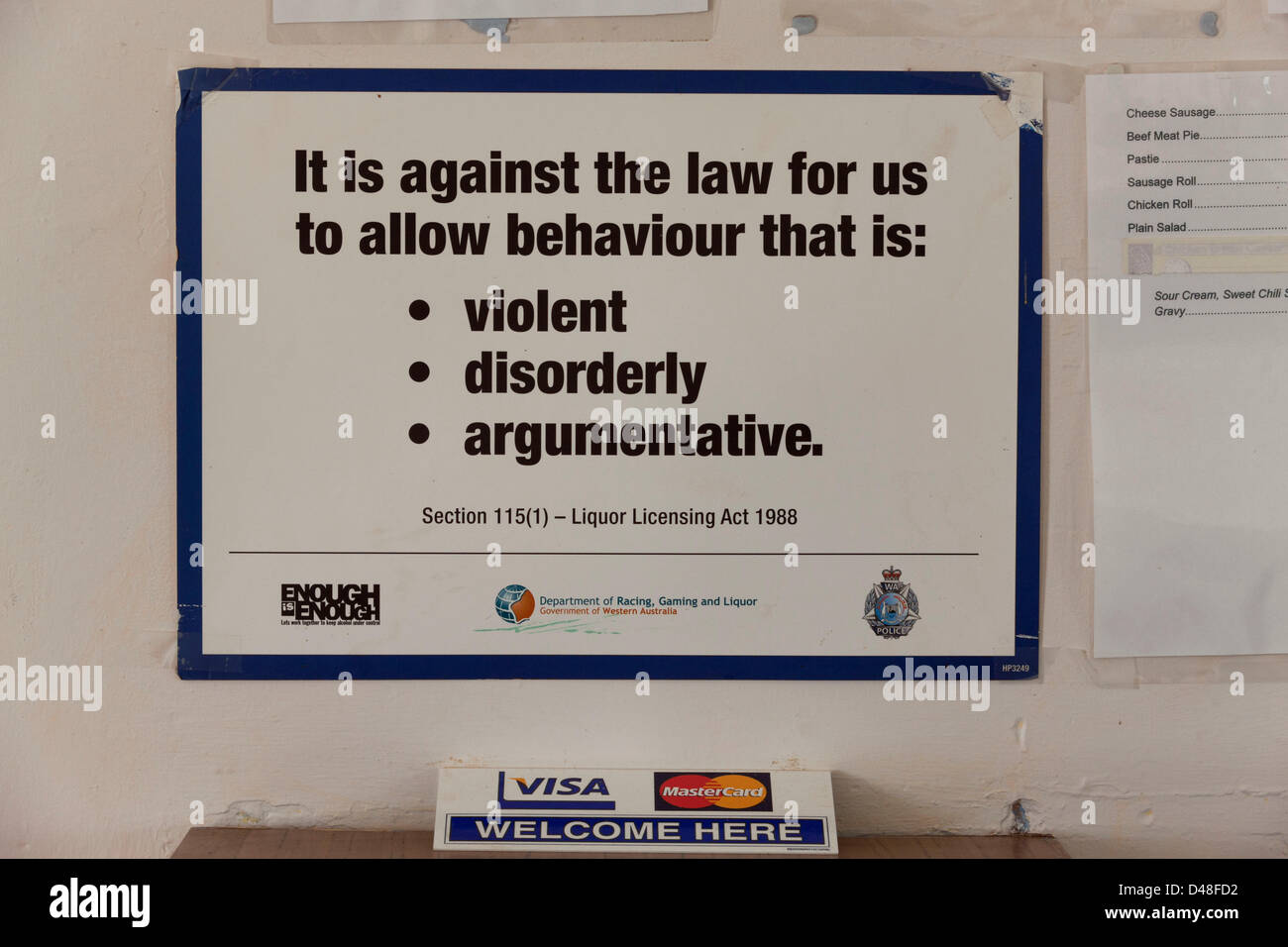 Behaviour sign on a hotel wall, Yalgoo Western Australia Stock Photo ...