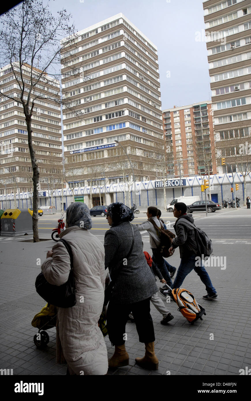 Barcelona Meridiana avenue buildings people walking main avenue ...