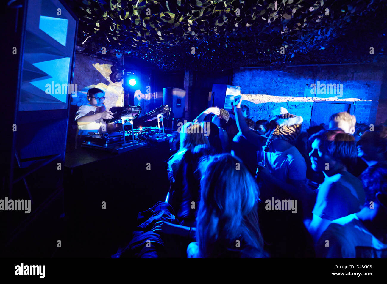 Nightclub rave warehouse party club acid house Stock Photo - Alamy