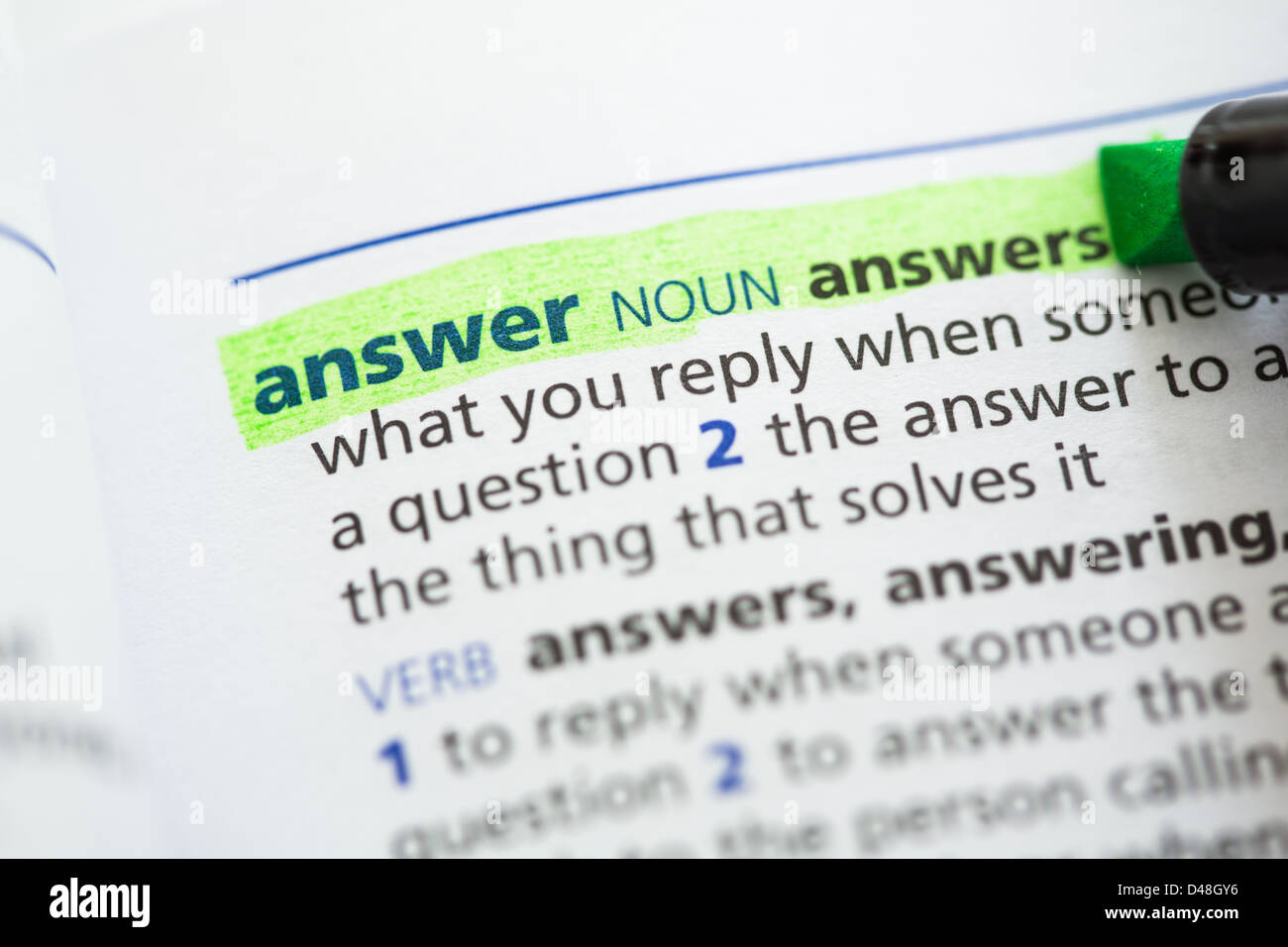 Answer definition highlighted Stock Photo - Alamy