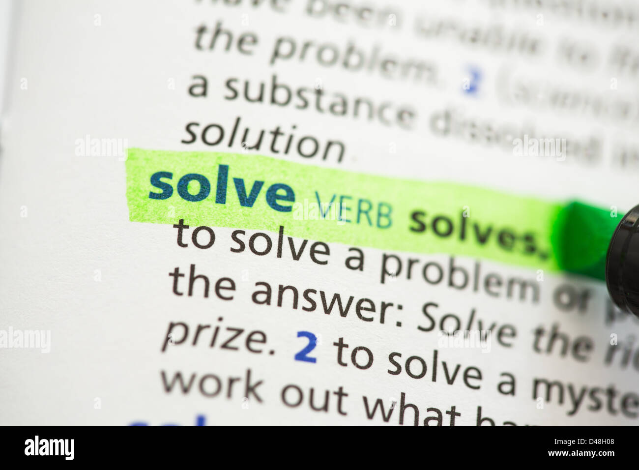 Solve definition highlighted Stock Photo - Alamy