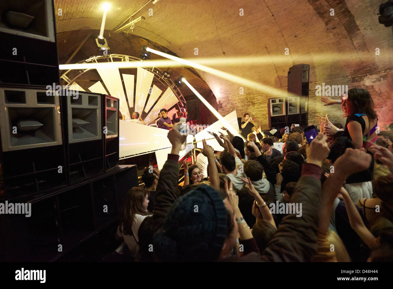 Nightclub rave warehouse party club acid house Stock Photo - Alamy