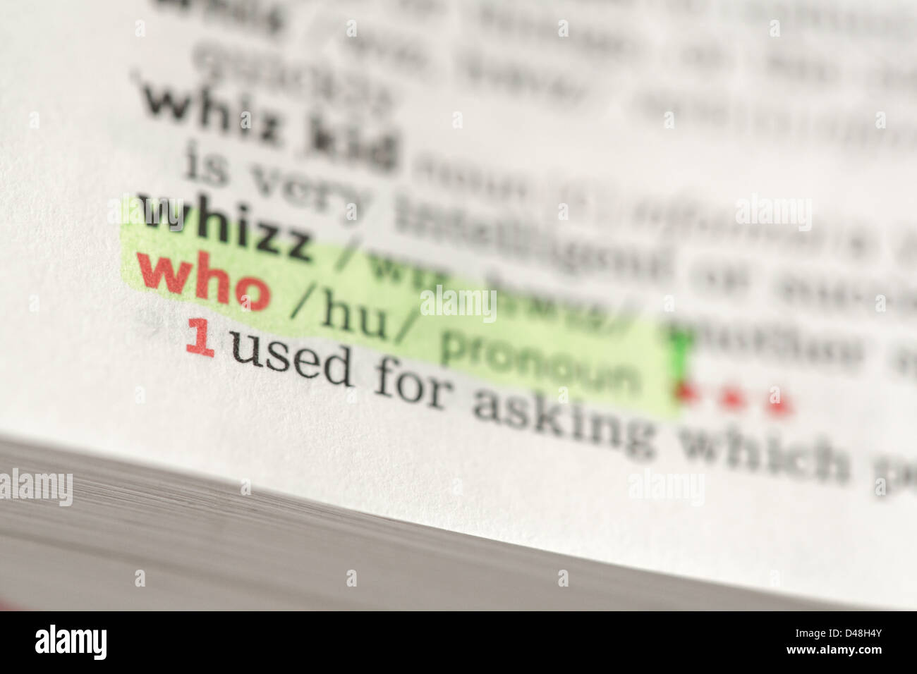 Highlighted definition of who Stock Photo - Alamy