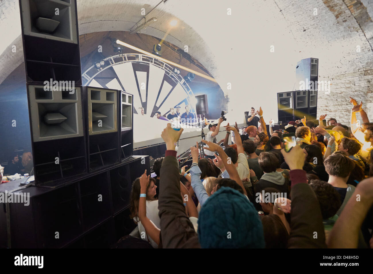 Nightclub rave warehouse party club acid house Stock Photo - Alamy