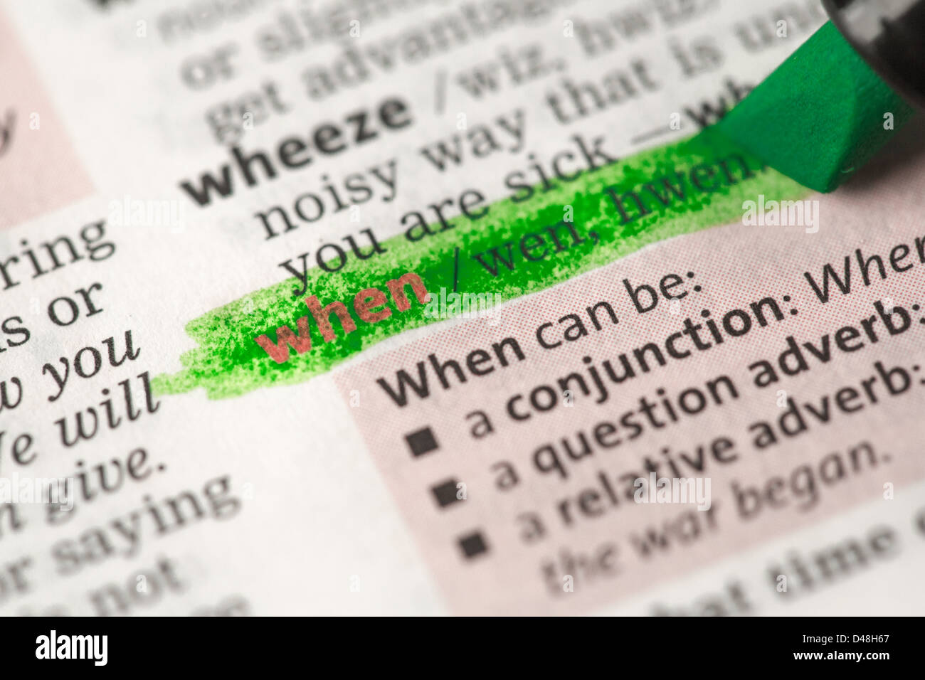 Highlighted definition of when Stock Photo - Alamy