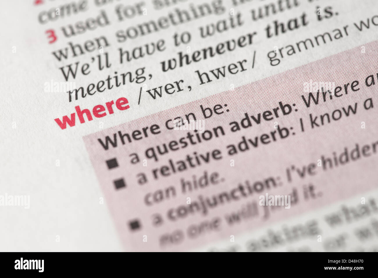 Definition of where Stock Photo - Alamy