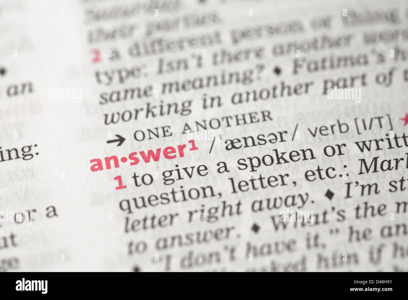 Definition of answer Stock Photo - Alamy